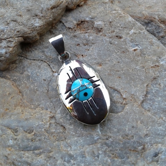 Jewelry | Sterling Silver Turquoise Inlaid Pendant | Poshmark